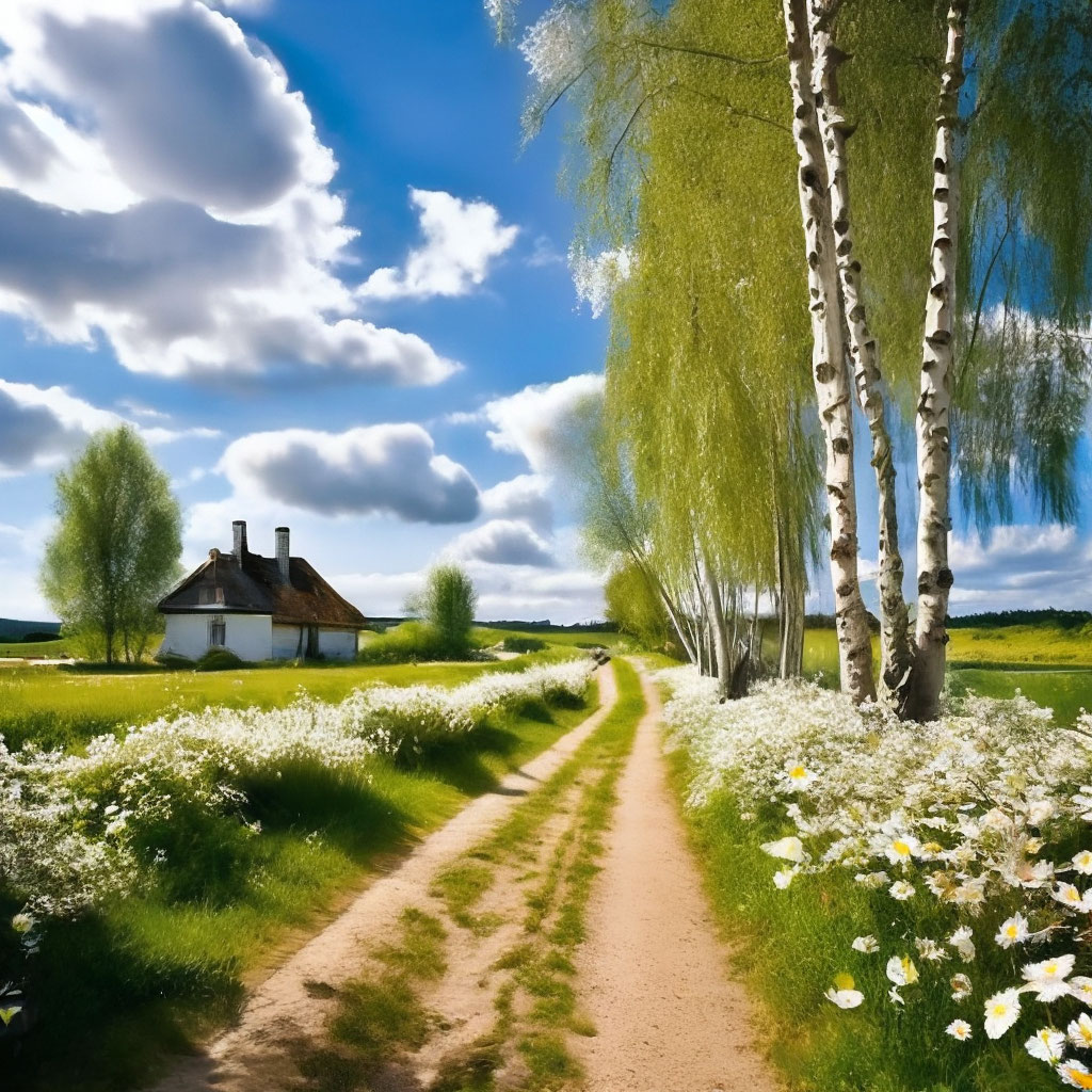 "High-definition photography, old village, white fluffy clouds, sun ...