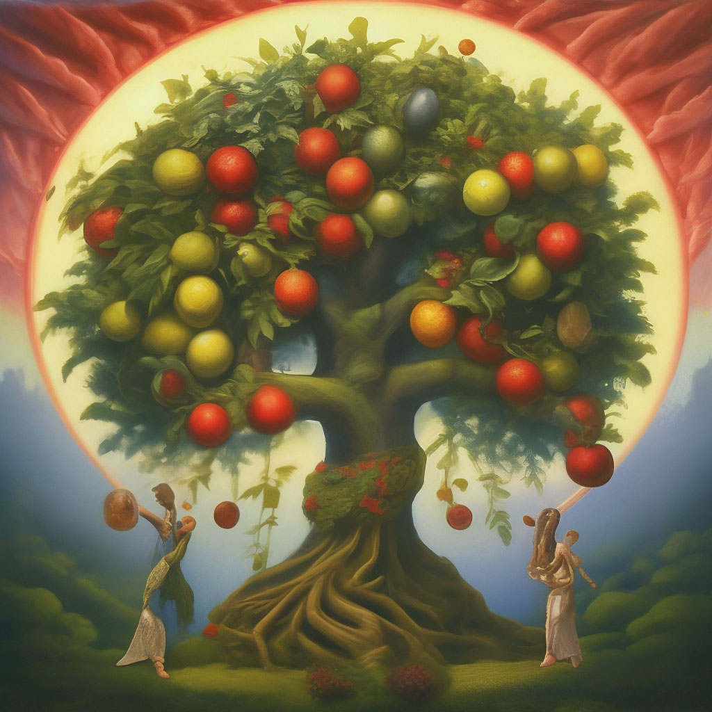 "The tree of knowledge of good and evil" — image created in Shedevrum