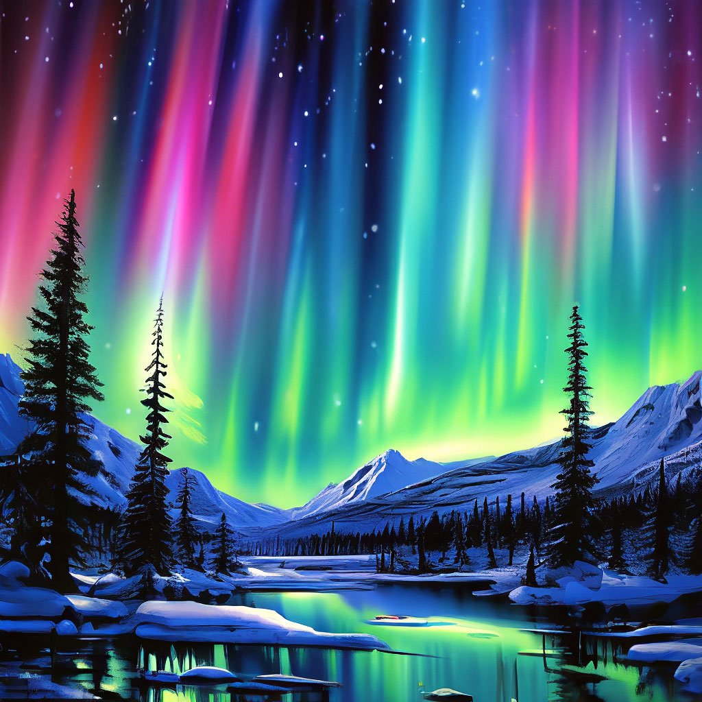 "Northern lights,color scheme,high resolution" — image created in Shedevrum