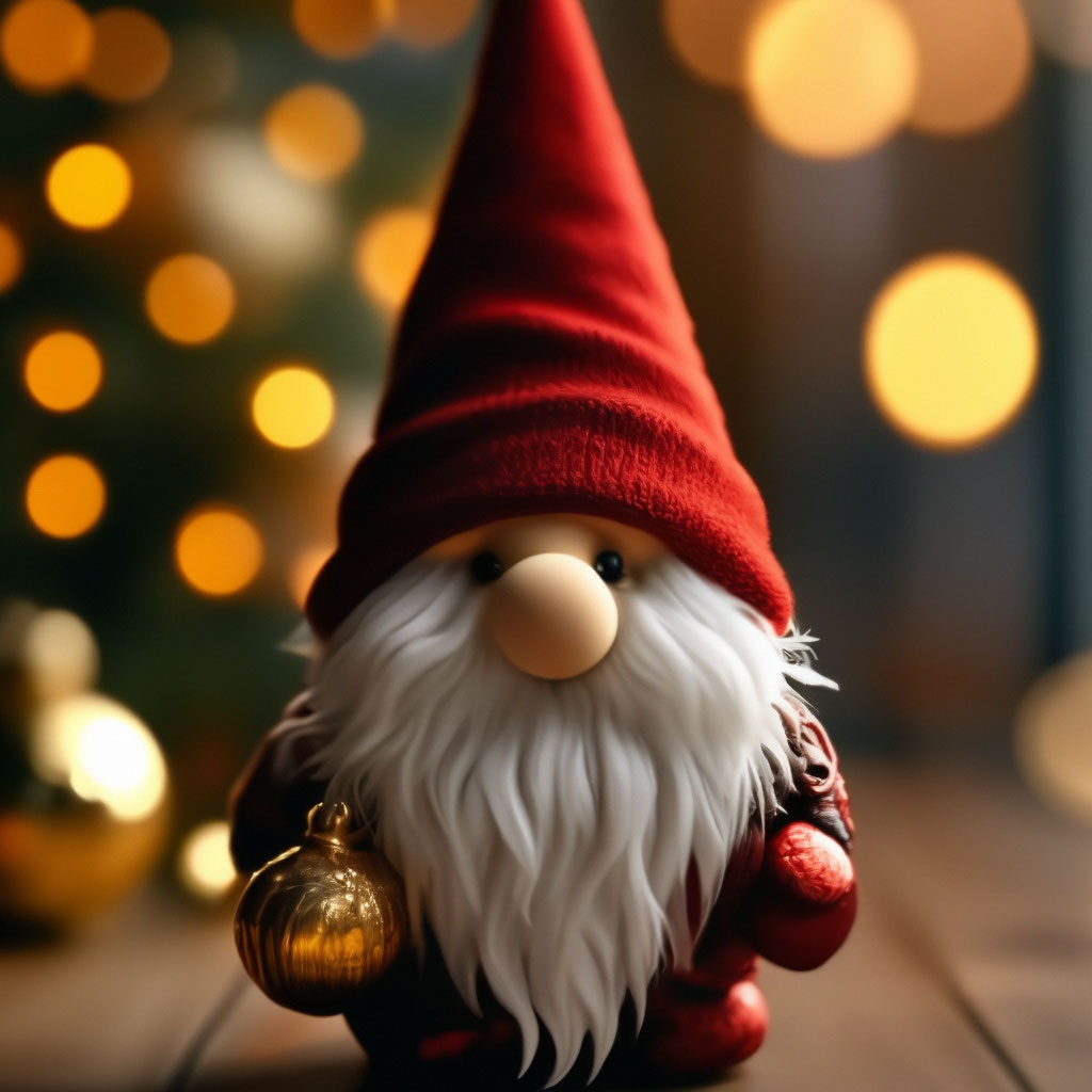"A Christmas tree toy in the form of a little gnome. Hyperrealism ...
