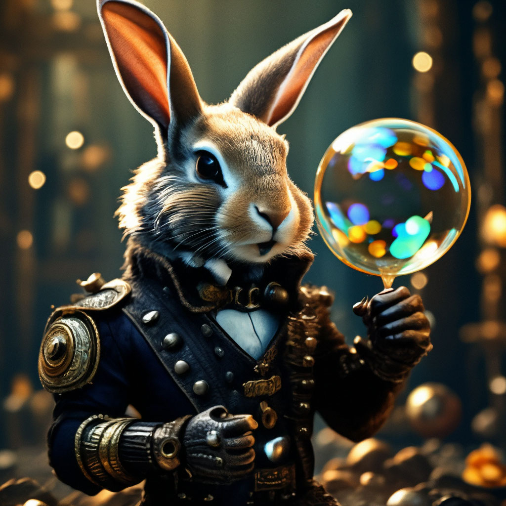 "Rabbit blows soap bubbles" — image created in Shedevrum