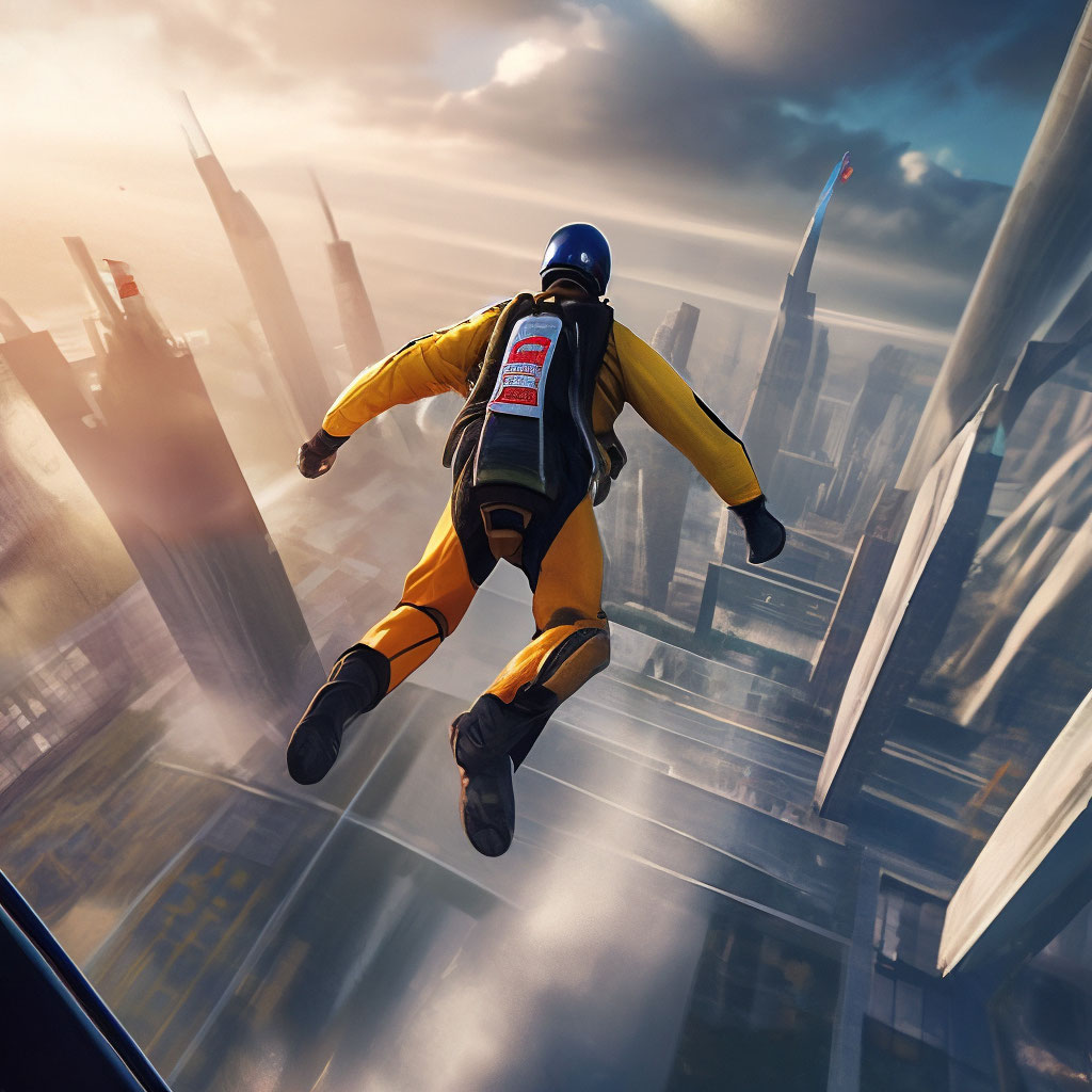 "Jump from the roof of a skyscraper with a parachute" — image created ...