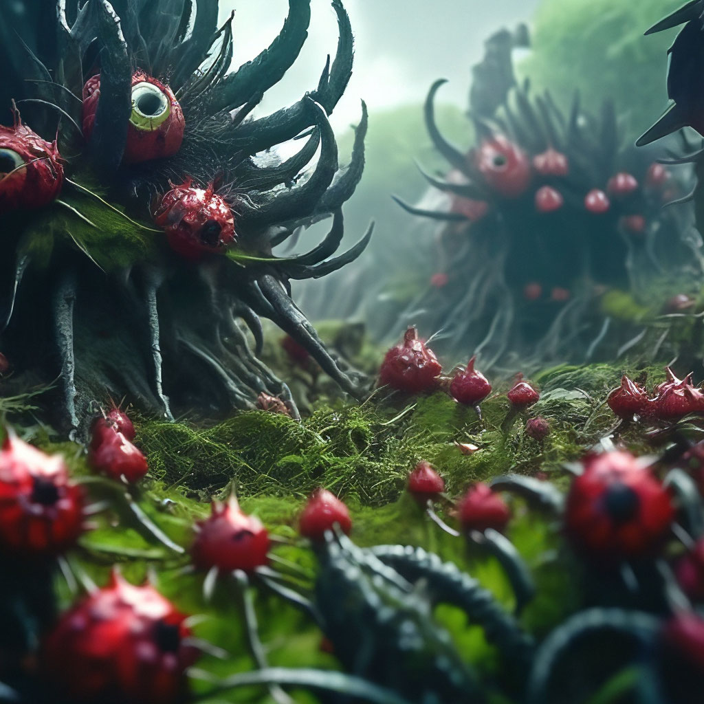"Garden of horror, dark fantasy, fantasy, horror, intricate plants ...