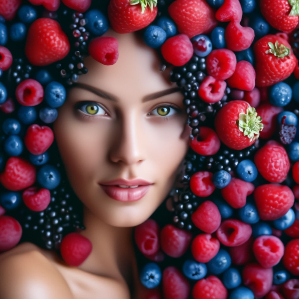 "Baba berry again. the woman is made entirely of berries ...