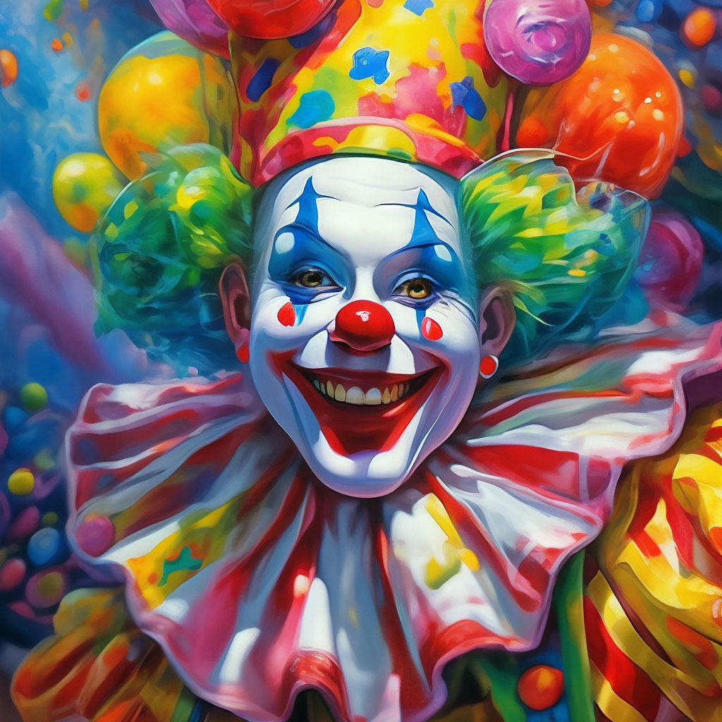 "Bright cheerful clown clown, epic hyperrealistic rich painting ...