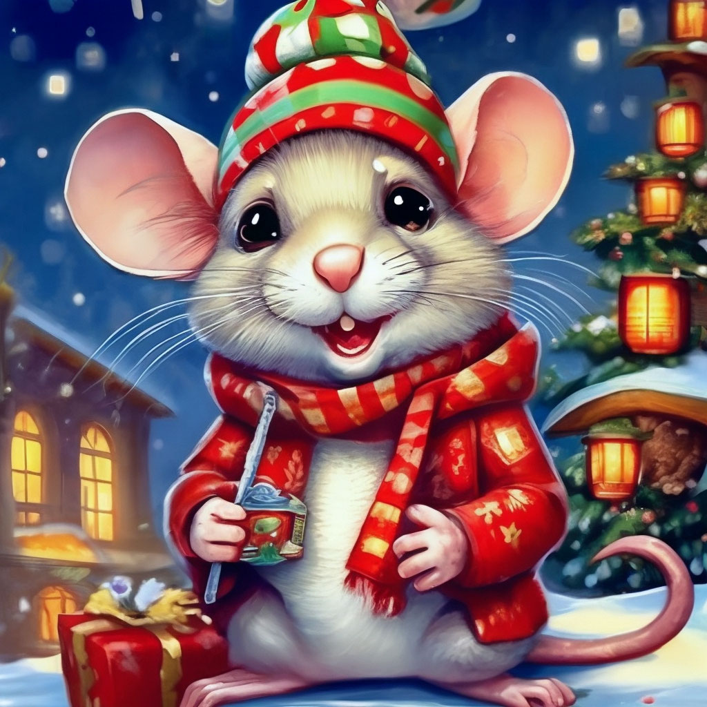"New Year,beautiful Christmas rat, cartoons" — image created in Shedevrum
