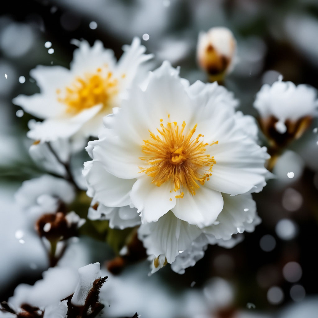 "Flowers on snow in snowflakes" — image created in Shedevrum