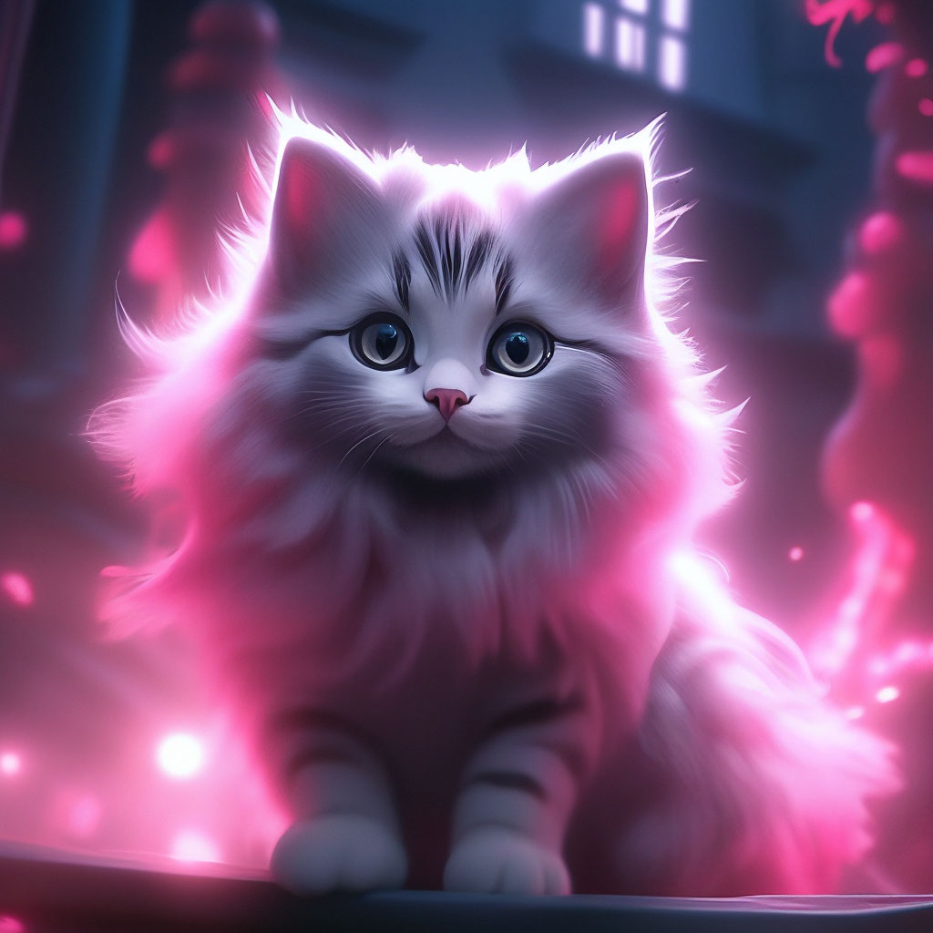 "Hyperrealistic witch cat, fluffy fur, volumetric fog, big eyes ...