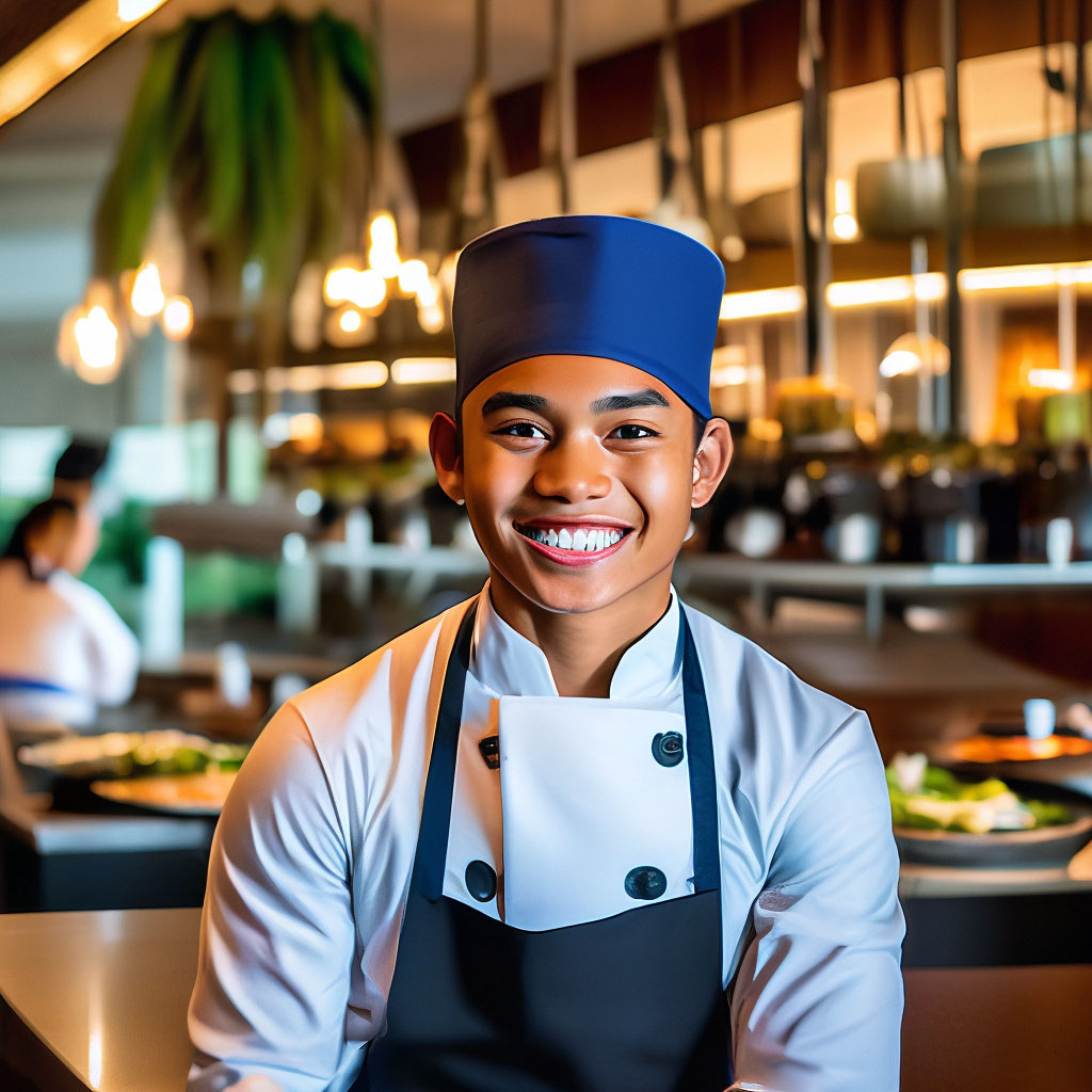 "Etuanama, a restaurant, a young Maori chef in a chef's hat proudly ...