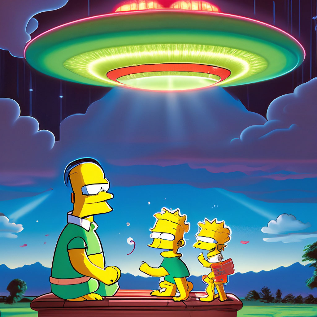 "The Simpson family watches a UFO saucer in the night sky" — image ...
