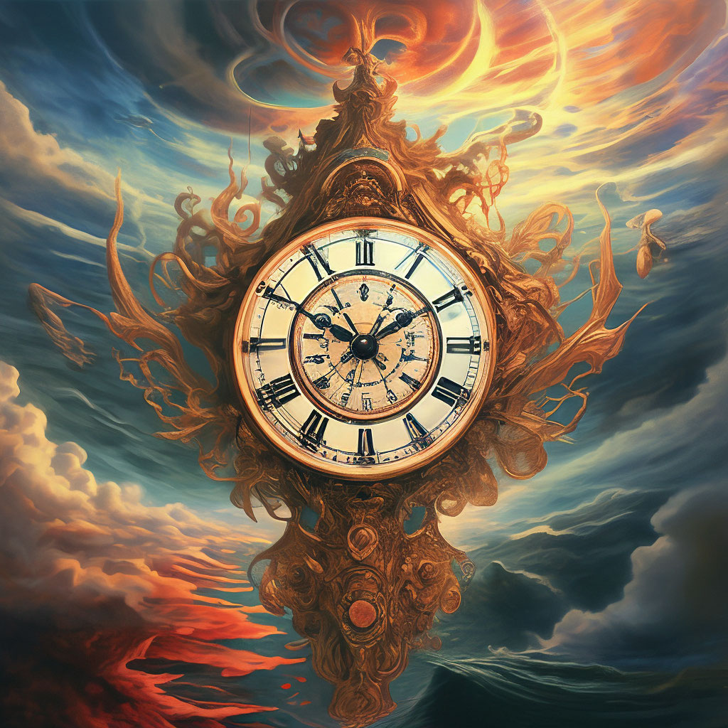 "A clock showing the time of eternity" — image created in Shedevrum