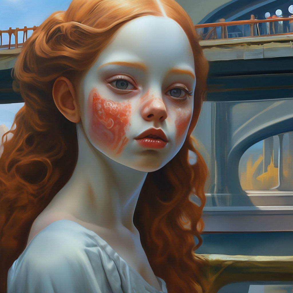 "Girl and bridge, face detailing, grotesque, detailing, oil painting ...