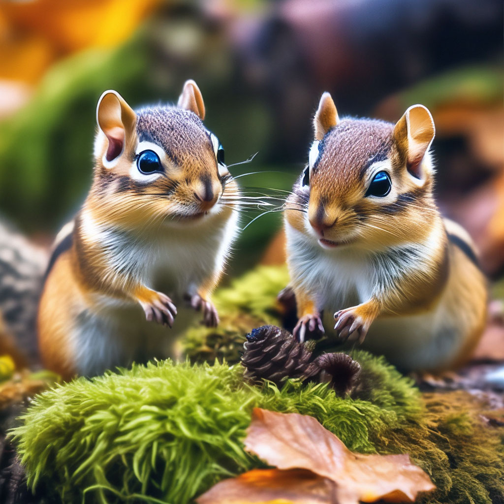 "Two chipmunks are playing, cute, fluffy, elaboration of details ...