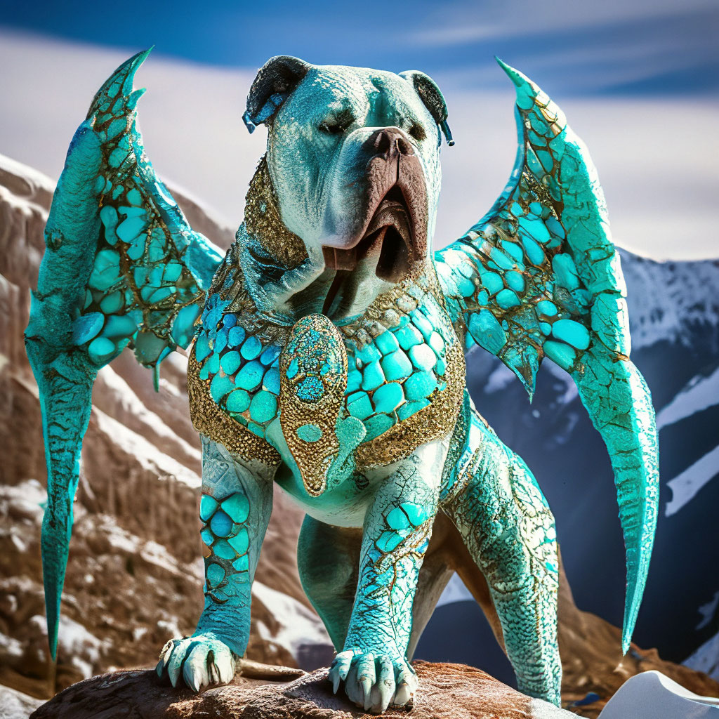 "Mastiff dragon dog, metamorphosis, anthropomorphic, filigree turquoise ...