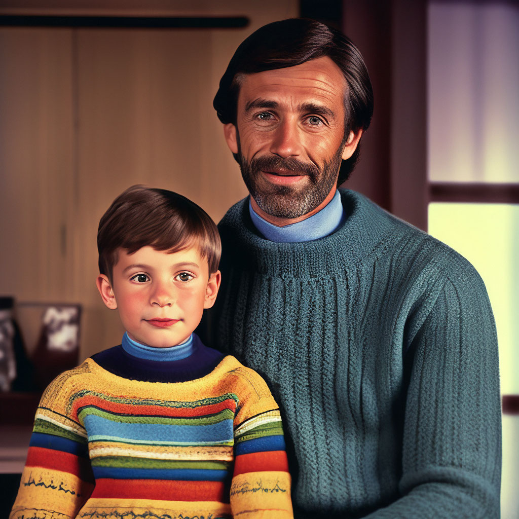 "1980 father in a sweater and son" — image created in Shedevrum