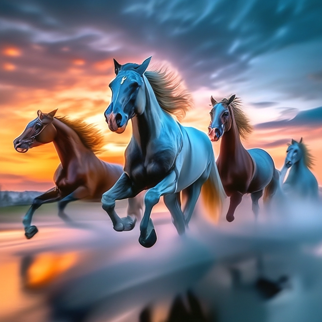 "Animation,horses galloping, surrealism, megarealistic,beautiful, high ...