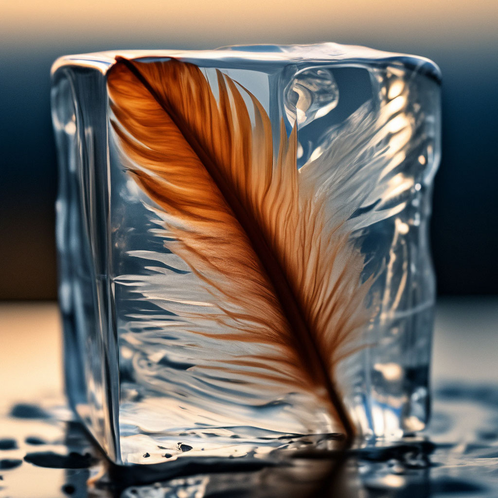 "A feather in an ice cube" — image created in Shedevrum
