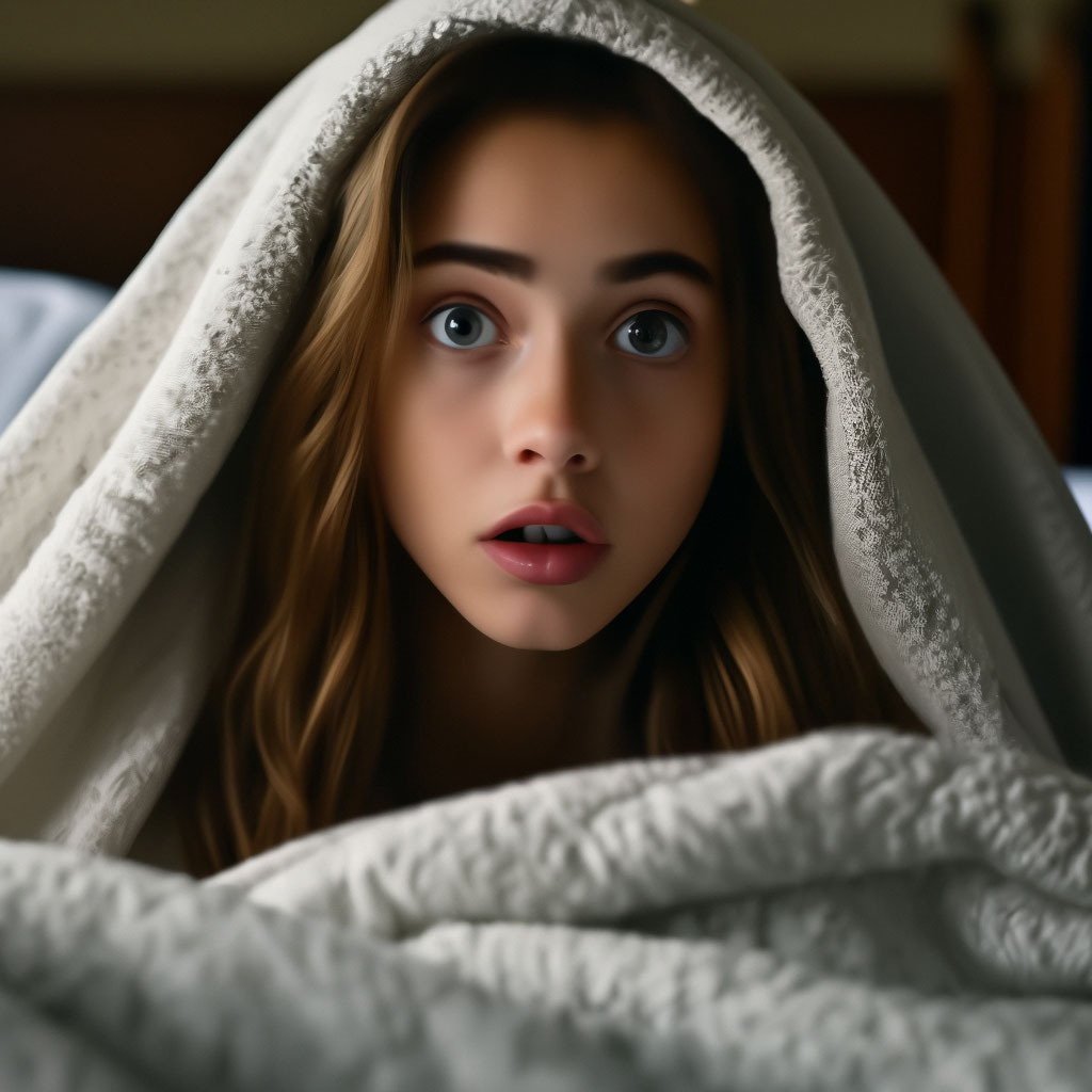 "Meme, a girl is lying on the bed under a blanket, a very surprised ...