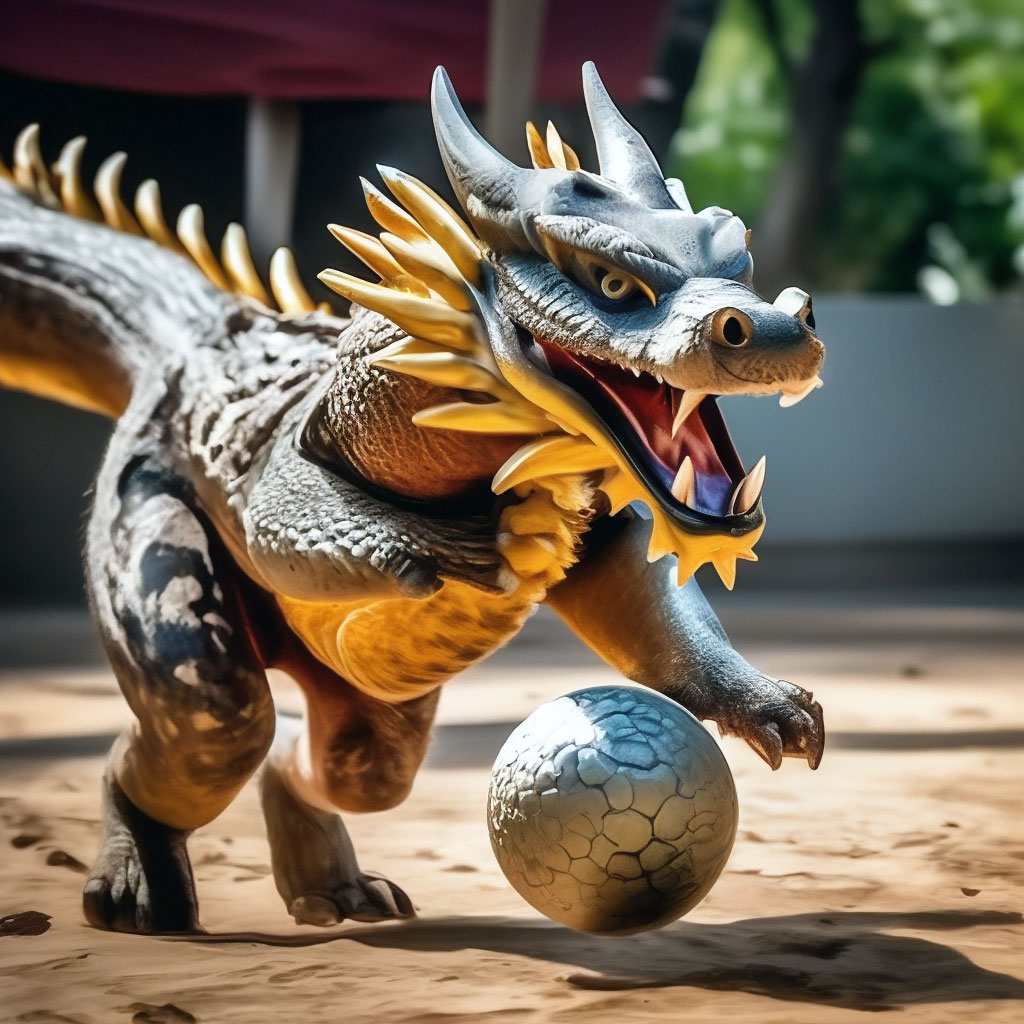 "The dragon is playing with a ball" — image created in Shedevrum
