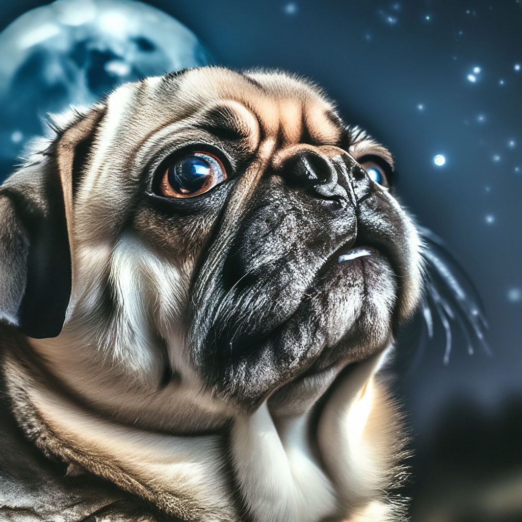 "Quiet... pain They respond in a pug This new moon Screams... Pug howls ...
