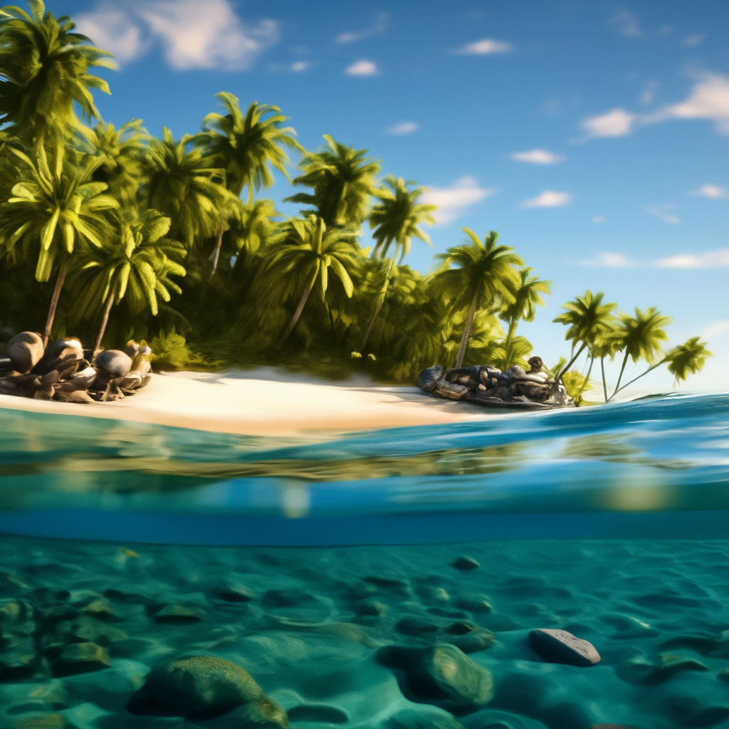 "An uninhabited island, Robinson boringly entertains himself with ...