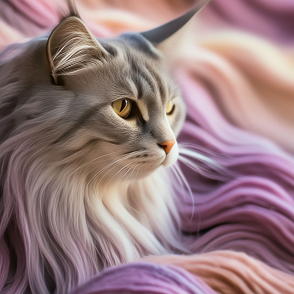 "All in wavy wool cat with ears with very long with swirls of light ...