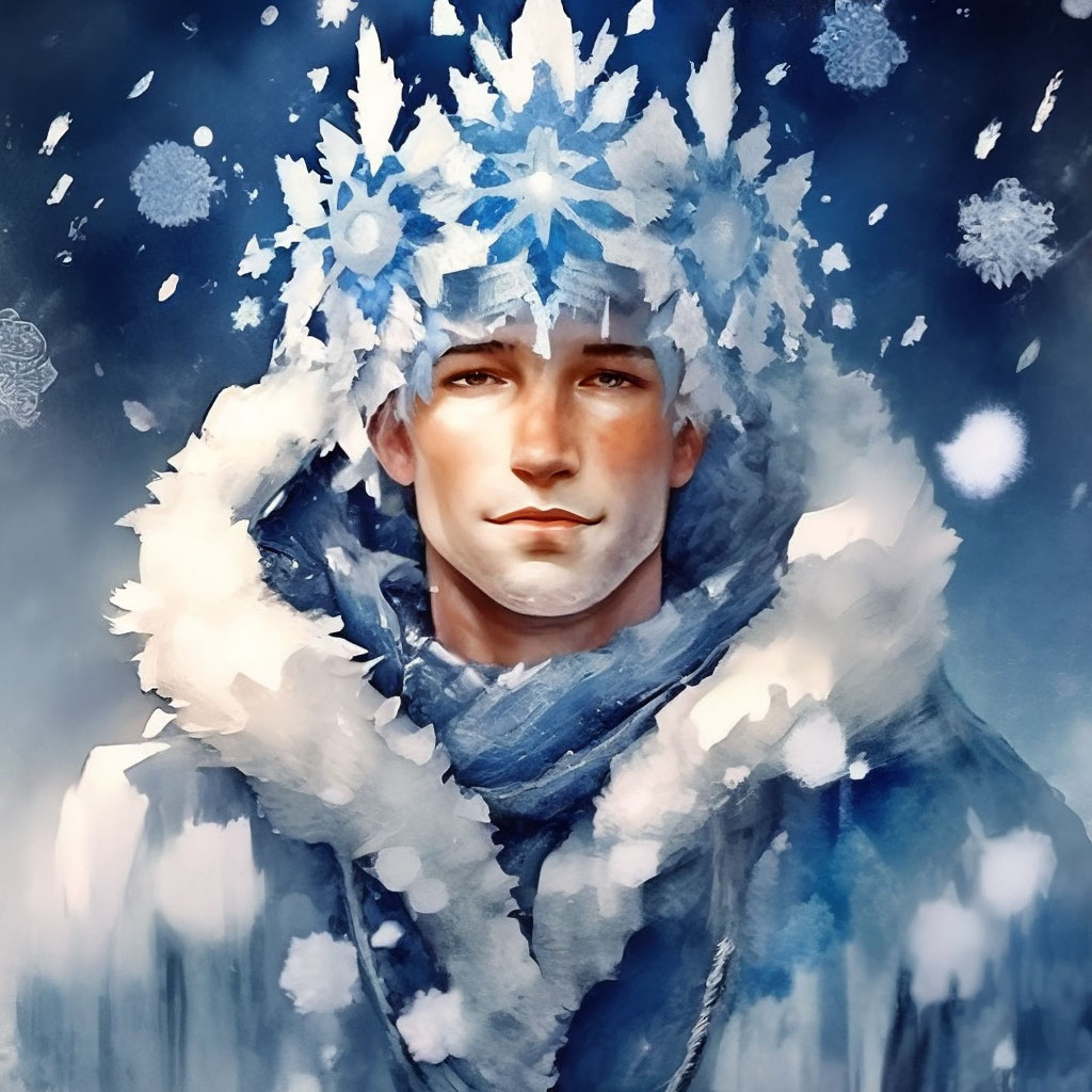 "Happy first day of winter , man snowy December, surrealism, hybrid of ...