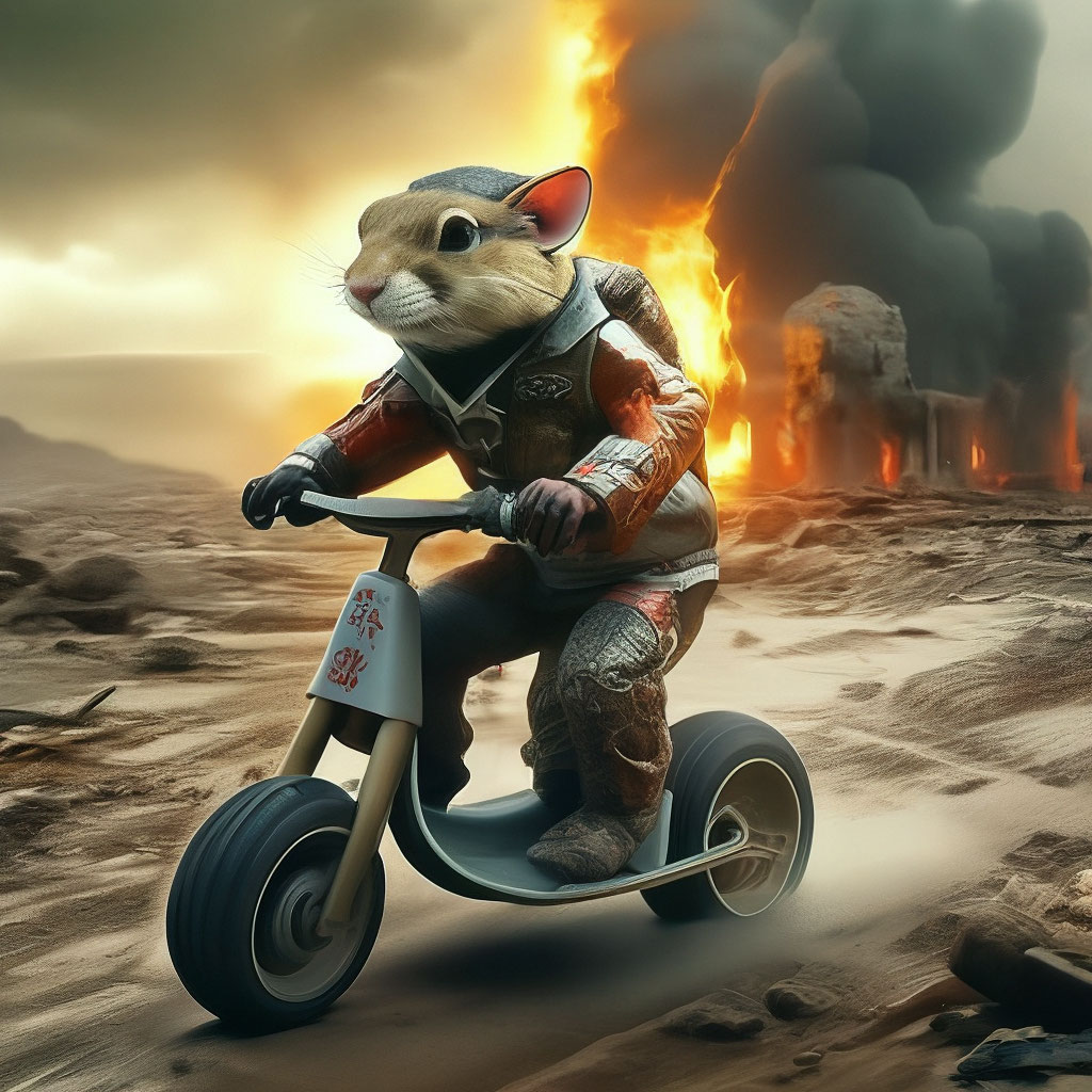"Cyber gopher rides a stunt scooter" — image created in Shedevrum