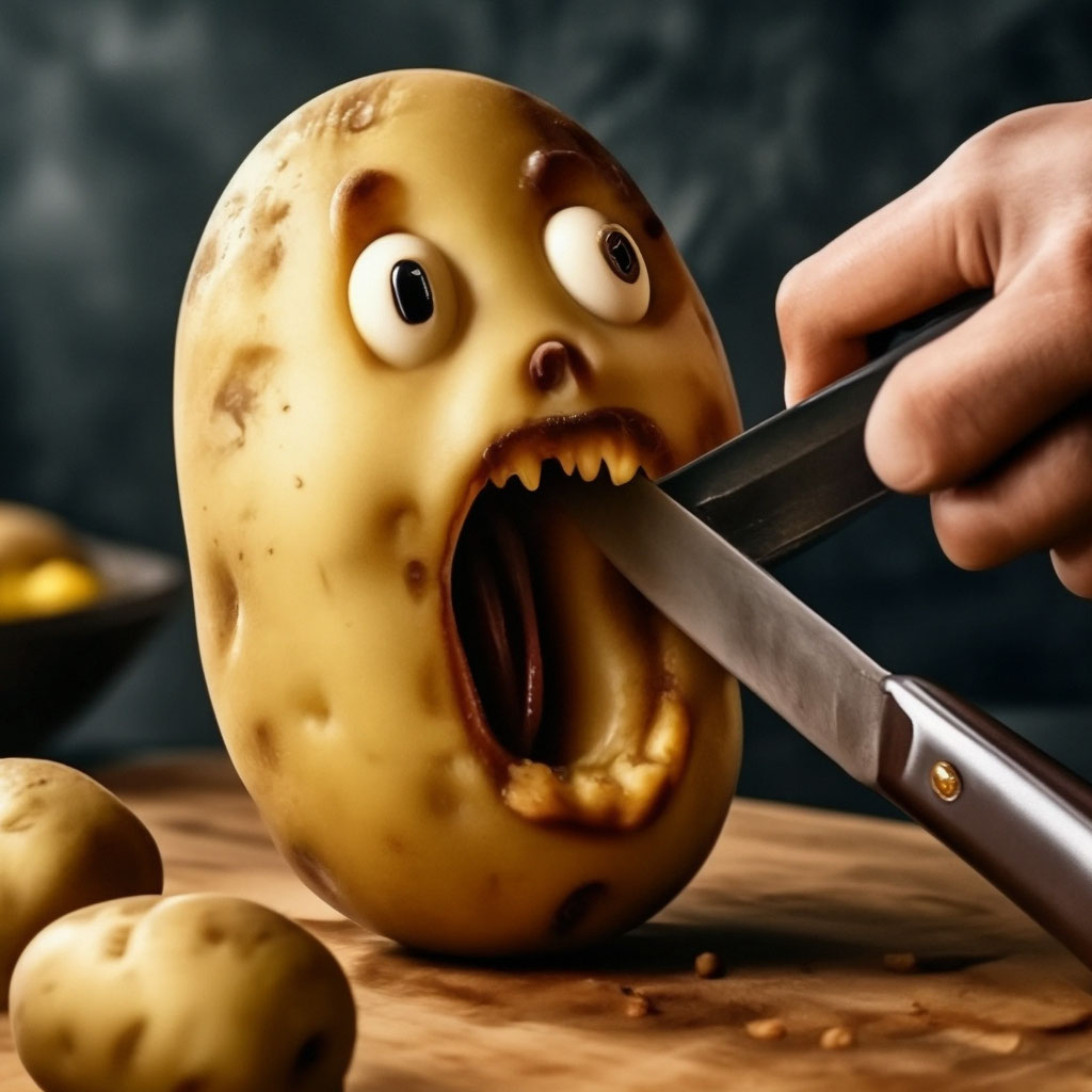 "Frightened potato screams while being cleaned with a knife ...