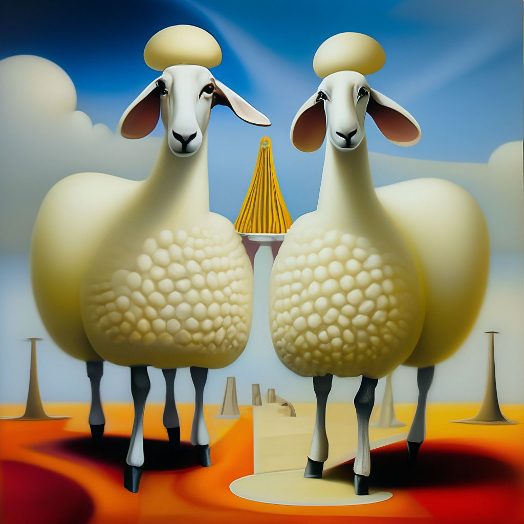 "Tango of two sheep, in the style of Salvador Dali, surrealism" — image ...
