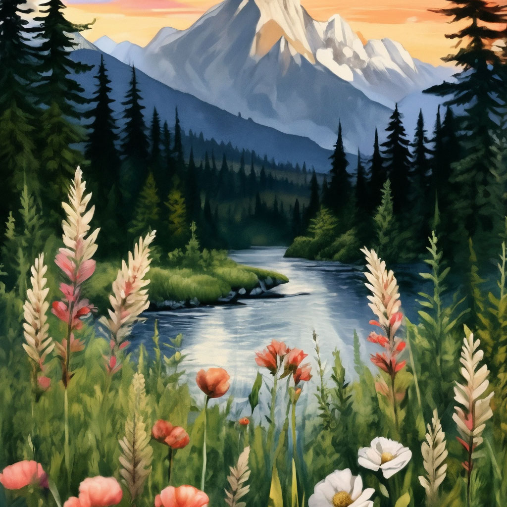 "Engraving, delicate watercolor, wildflowers in the vicinity, in the ...