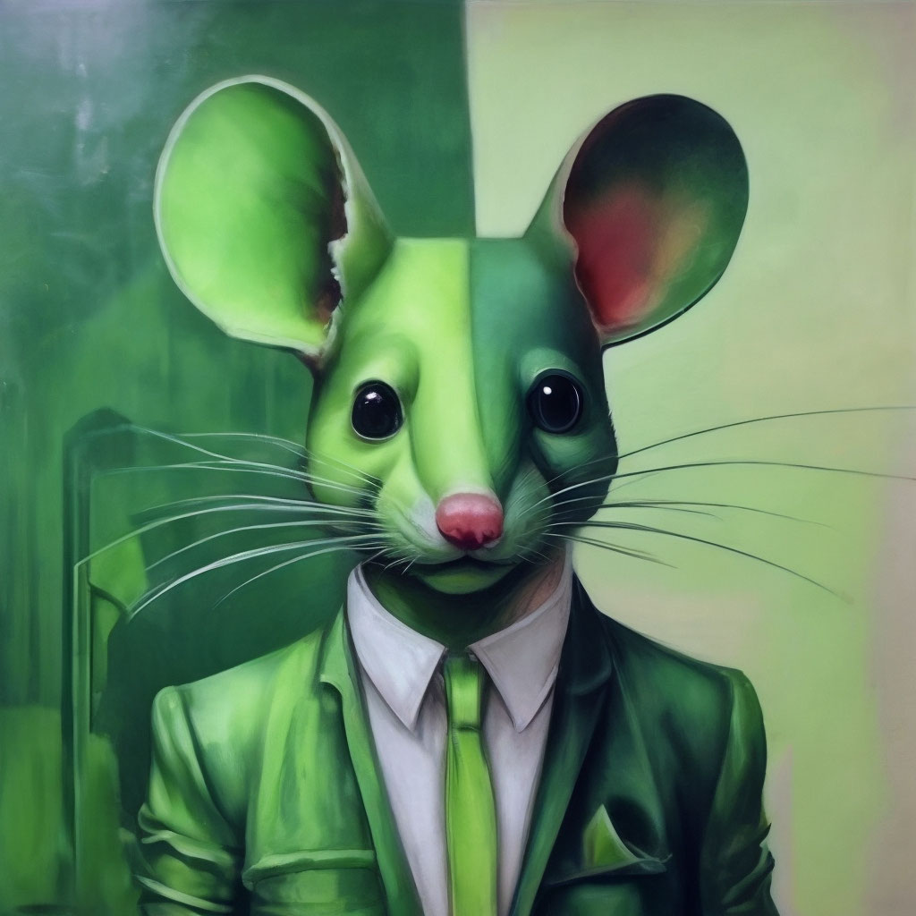 "Half mouse half man green paint" — image created in Shedevrum