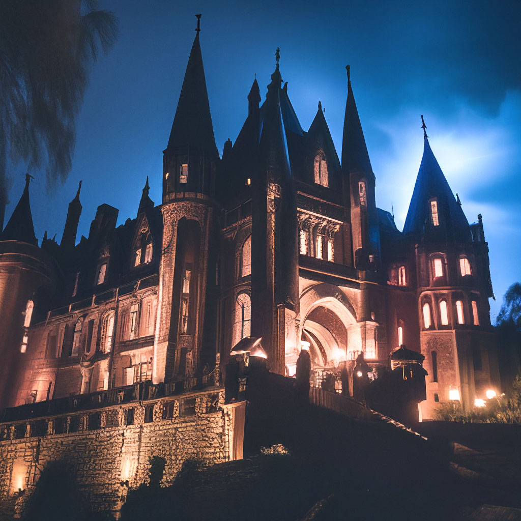 "Gothic castle at night, aesthetically pleasing, beautiful, realistic ...