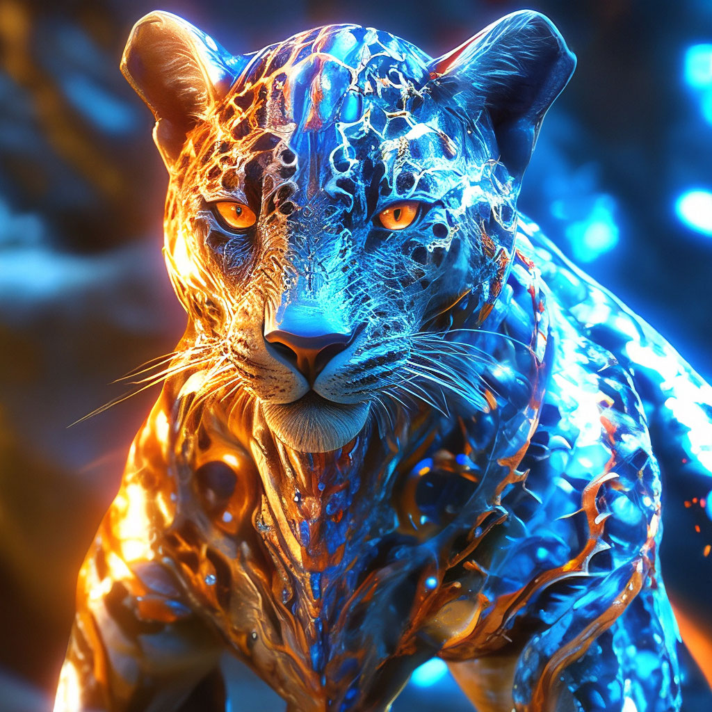 "Alien, mutant leopard, full body, general plan, hyperrealism, muscular ...