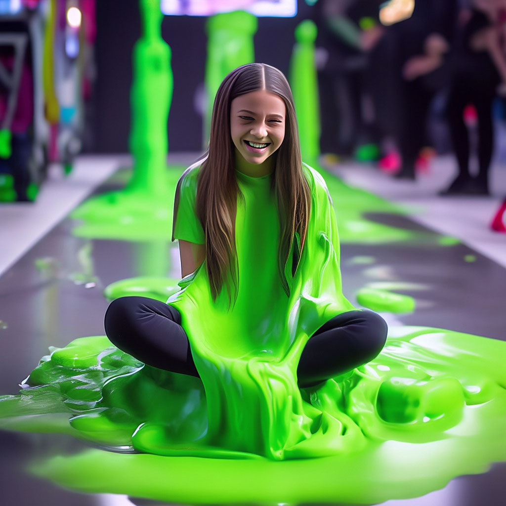 "The slime girl is sitting" — image created in Shedevrum