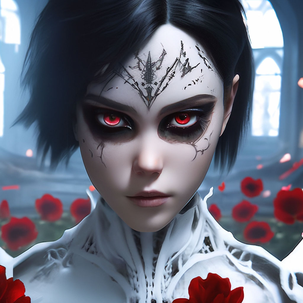 "🌸 White Castle Experiments Alita in white skeleton makeup on her face ...