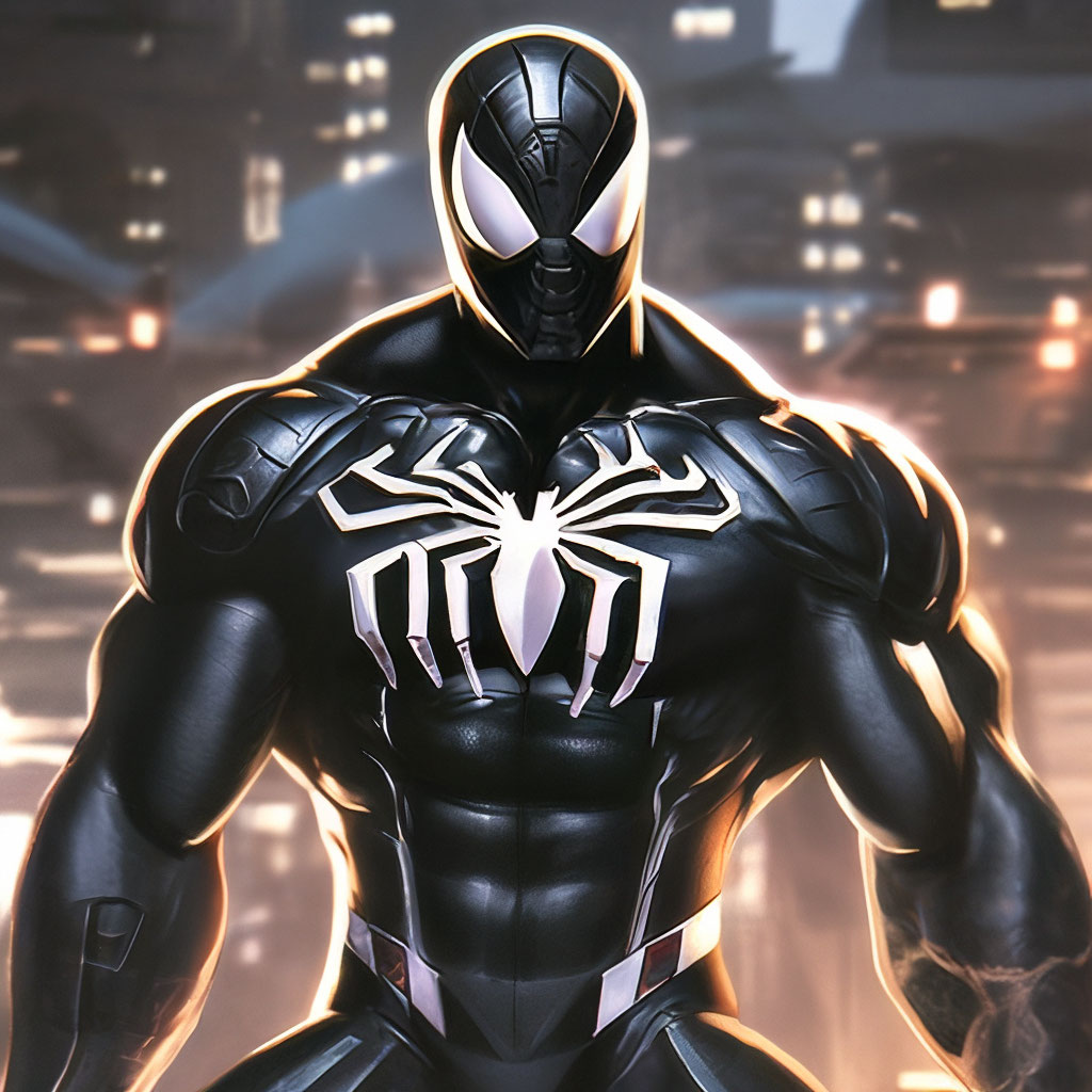 "Spider-man in black bodybuilder" — image created in Shedevrum
