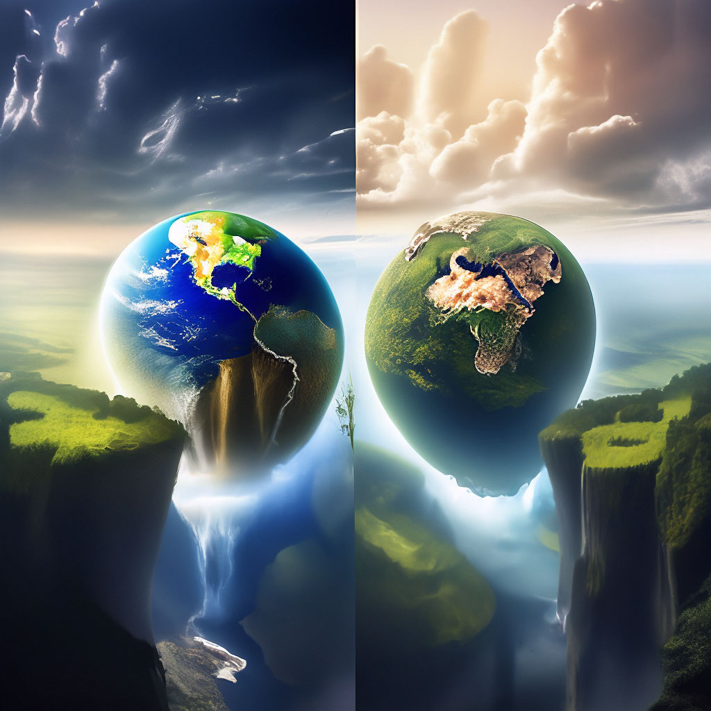 "Planet earth on before and after" — image created in Shedevrum