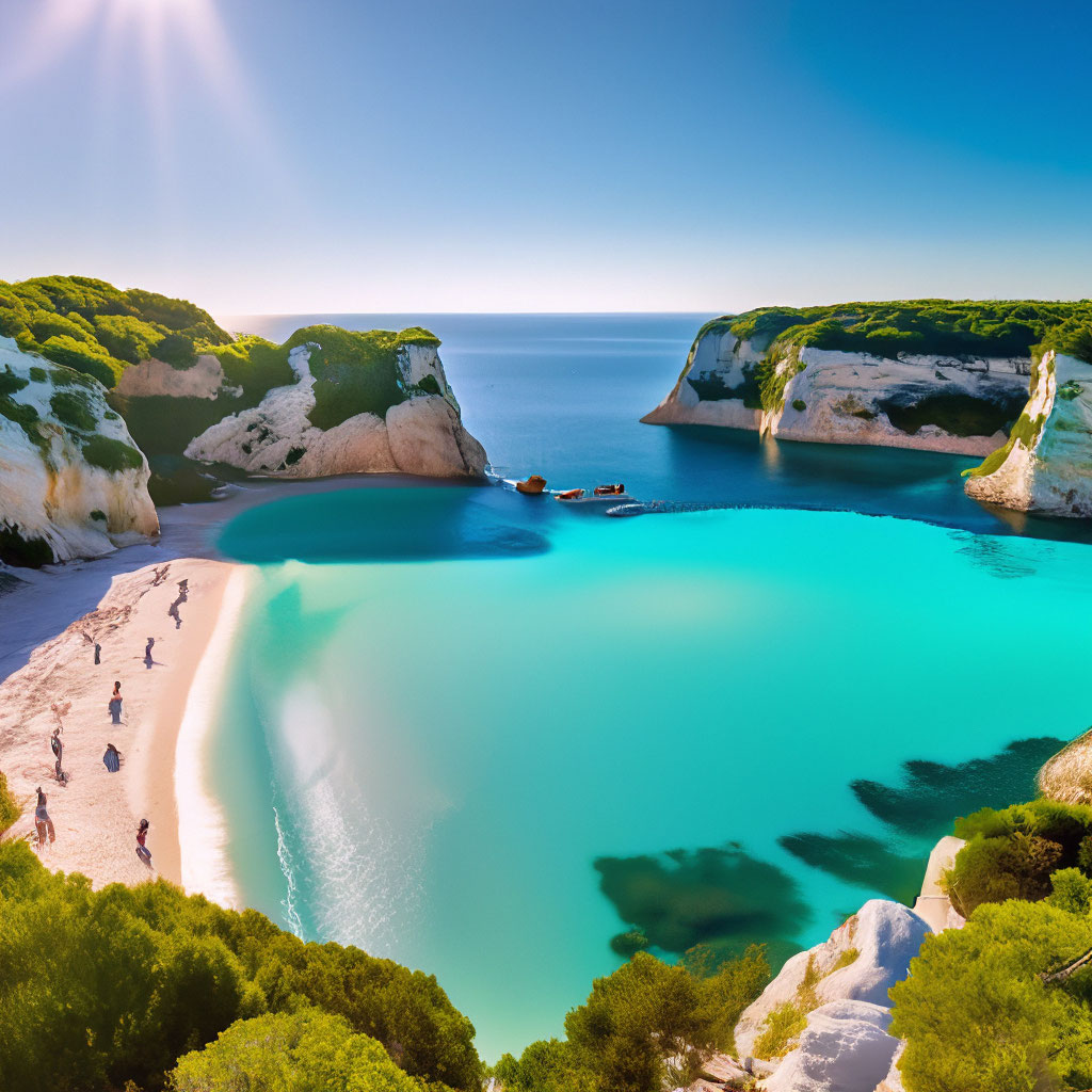 "Blue Lagoon, France, round bay among green hills, turquoise ocean ...