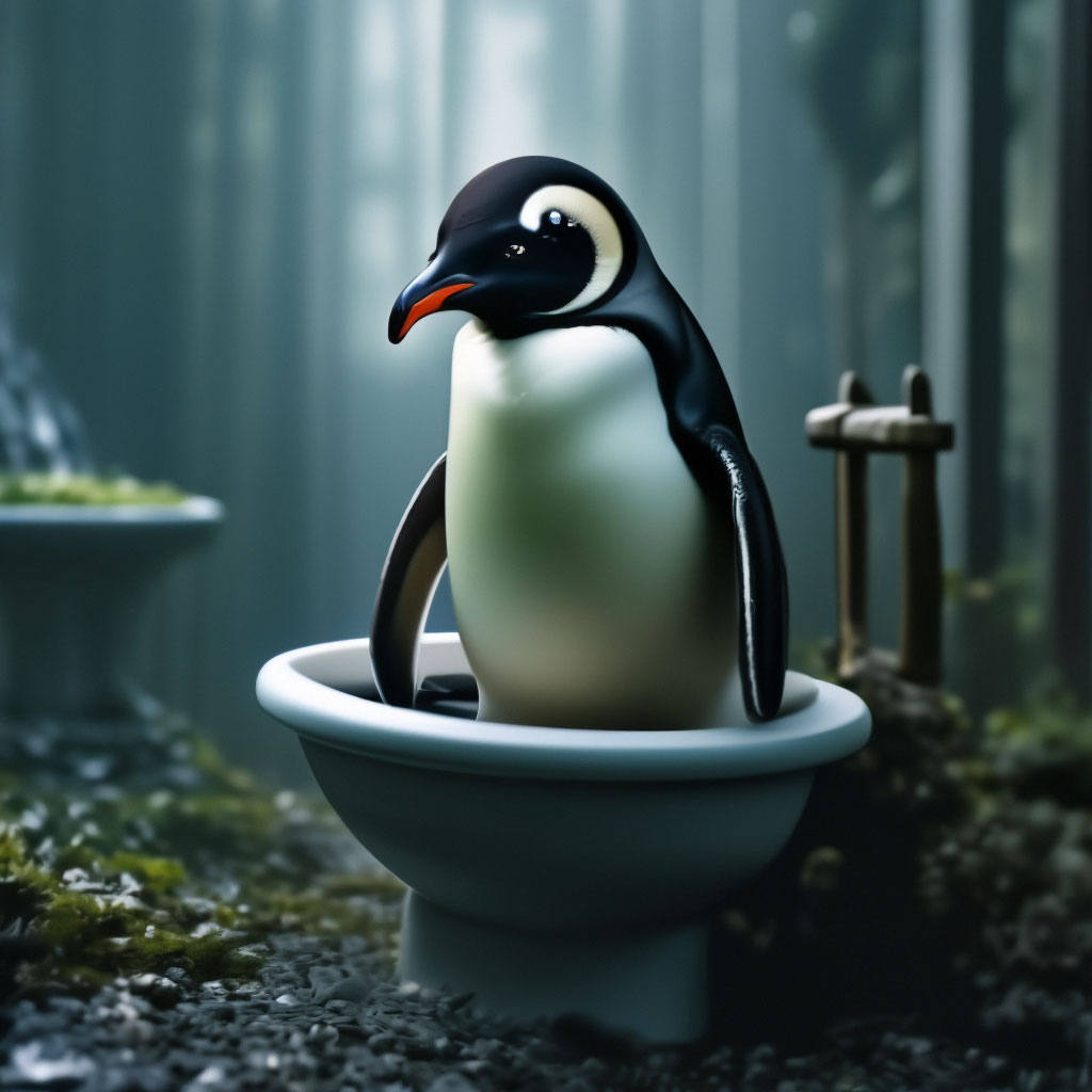 "Penguin on the toilet" — image created in Shedevrum