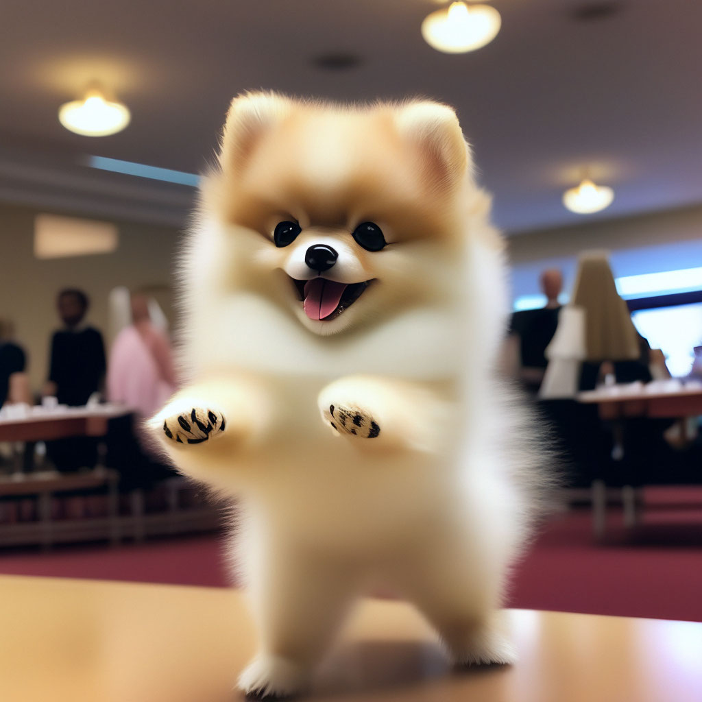 "Cute pomeranian dancing the tango" — image created in Shedevrum