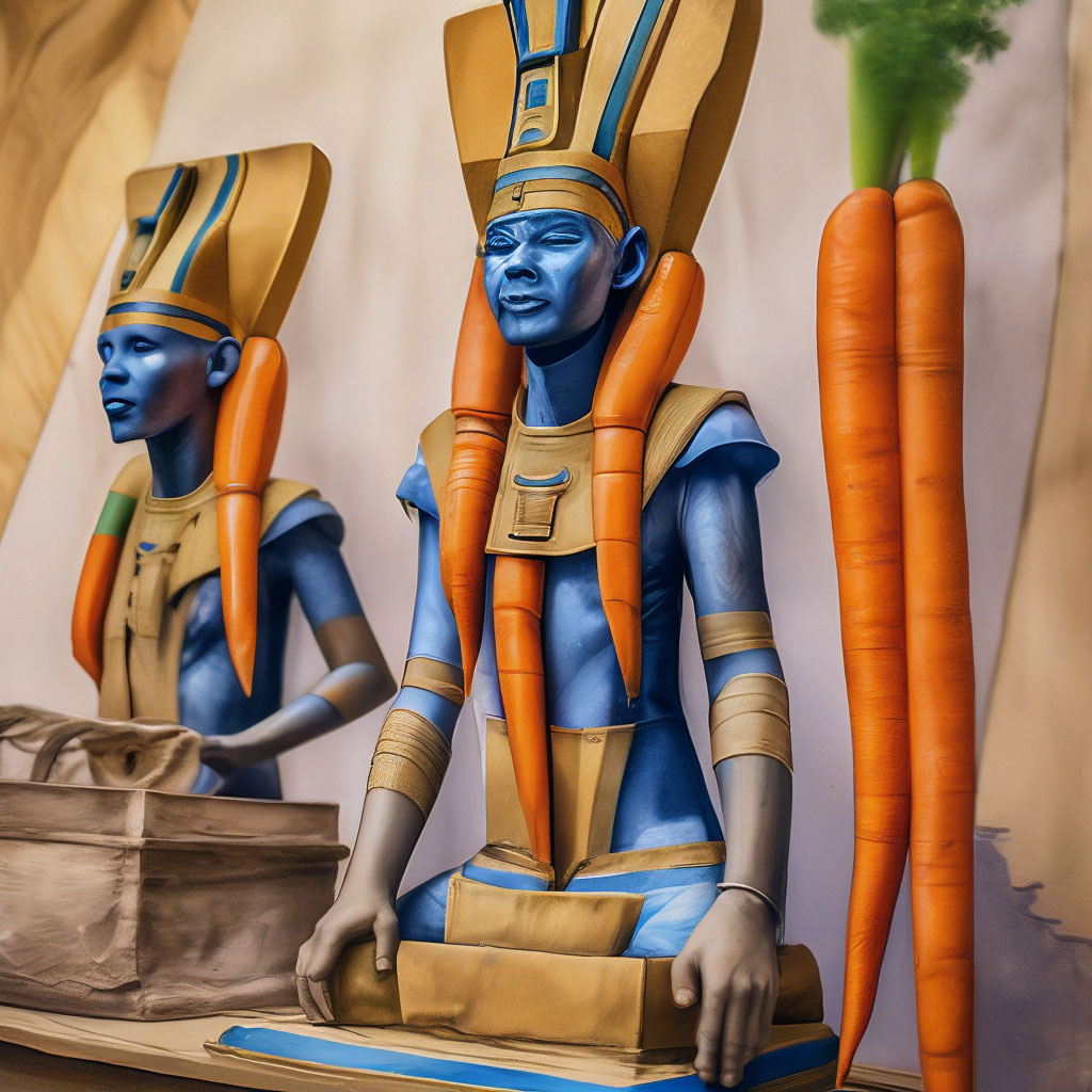 "Ancient egypt, watercolor on papyrus, mummy+carrot+pharaoh as carrot ...