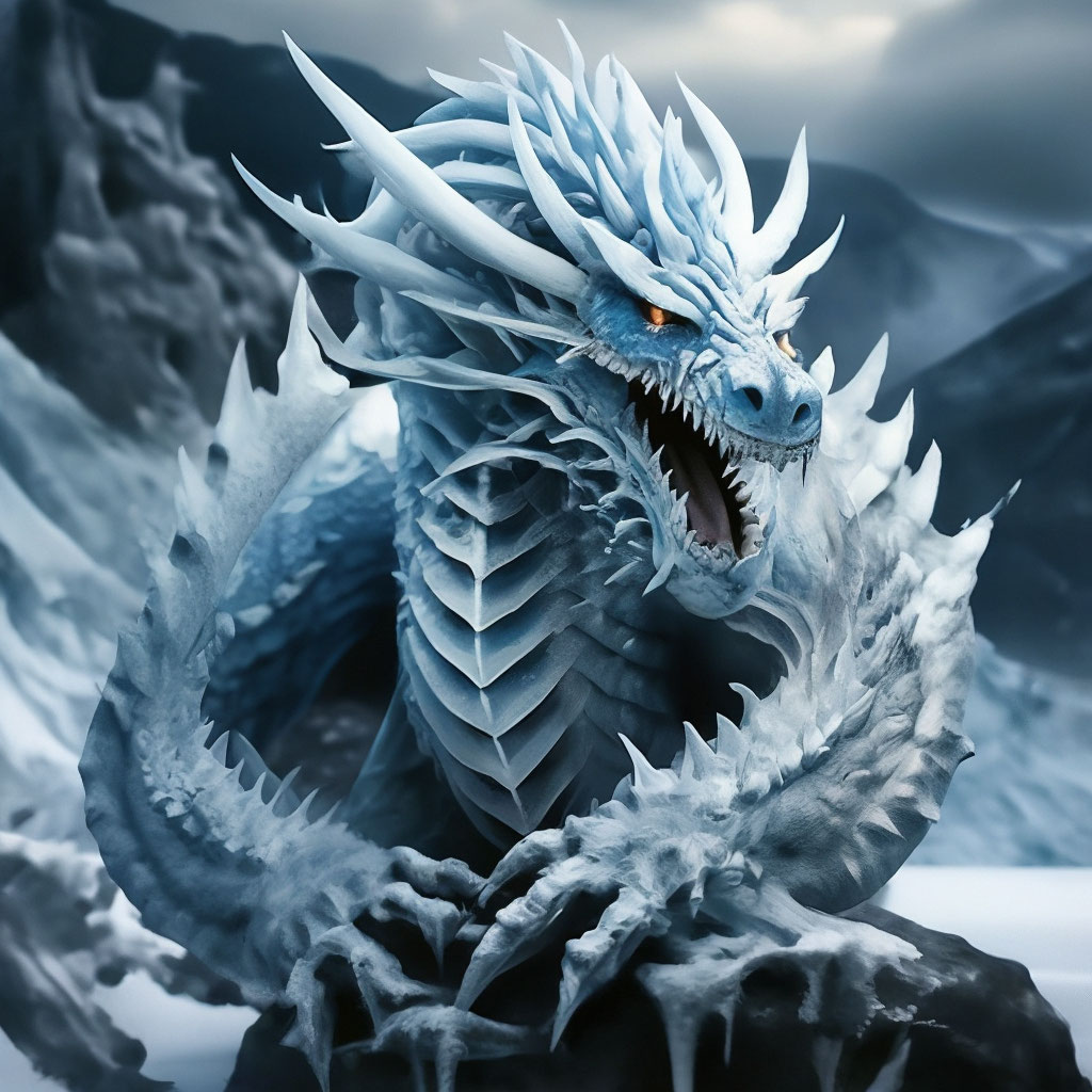 "Ice dragon in a professional form" — image created in Shedevrum