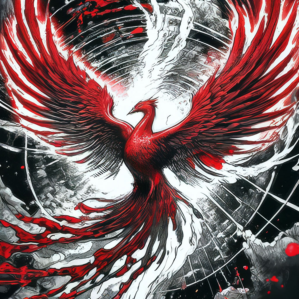 "Phoenix of the boundless cosmos, religious motif, space void ...