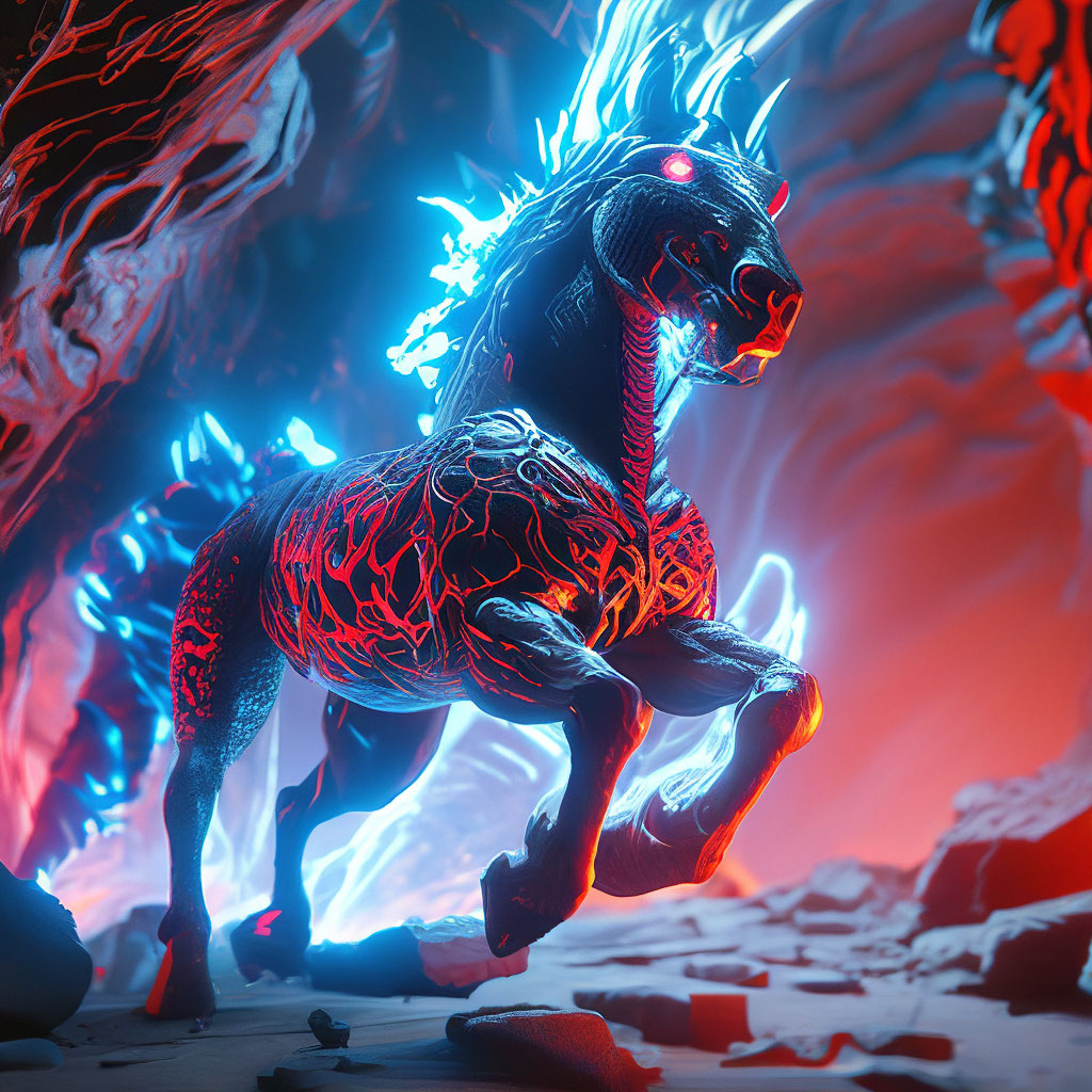 "Epic apocalyptic Horse of the Apocalypse in the cave! relief with ...