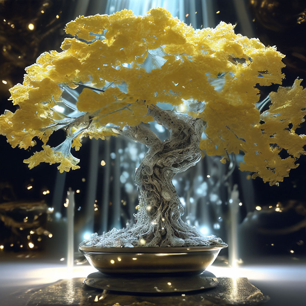 "Ginkgo biloba tree, photorealism, hyperdetalization mysticism, light ...