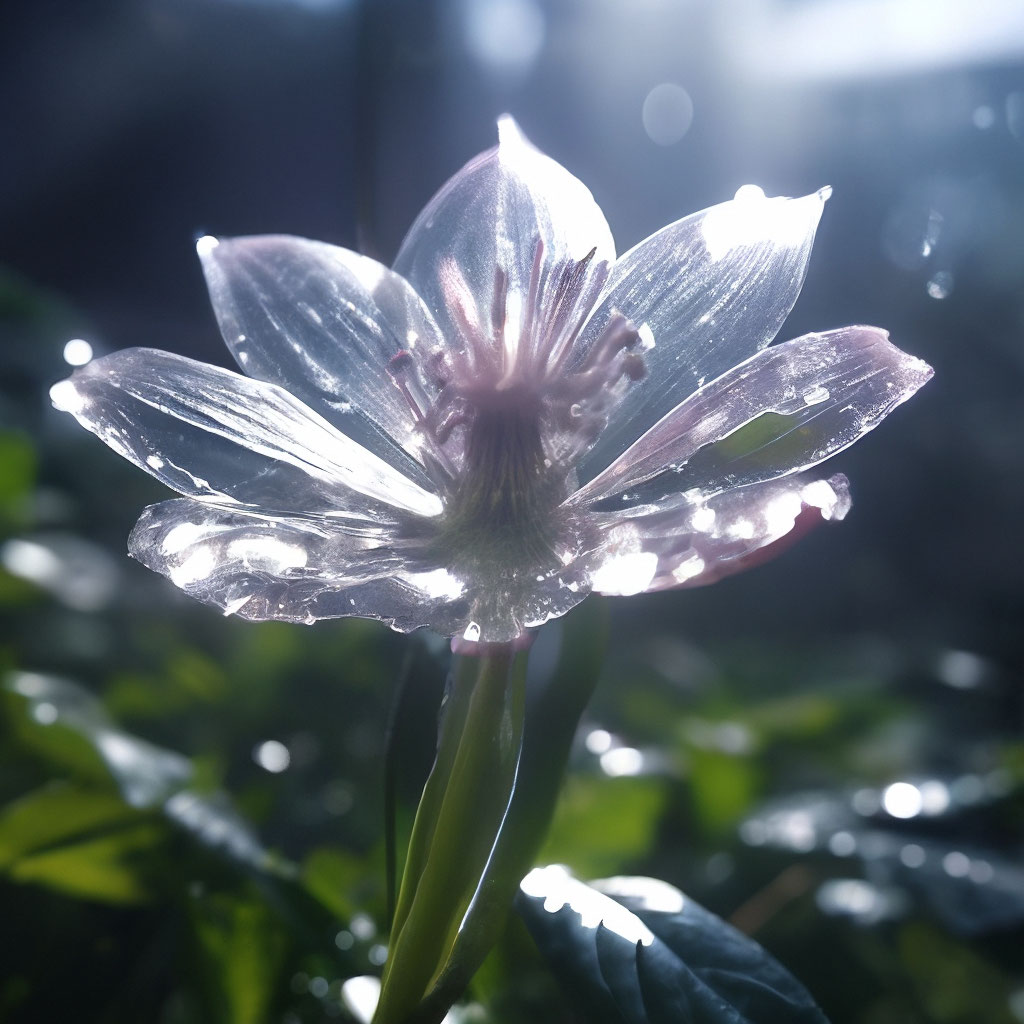 "A magical transparent shining flower." — image created in Shedevrum