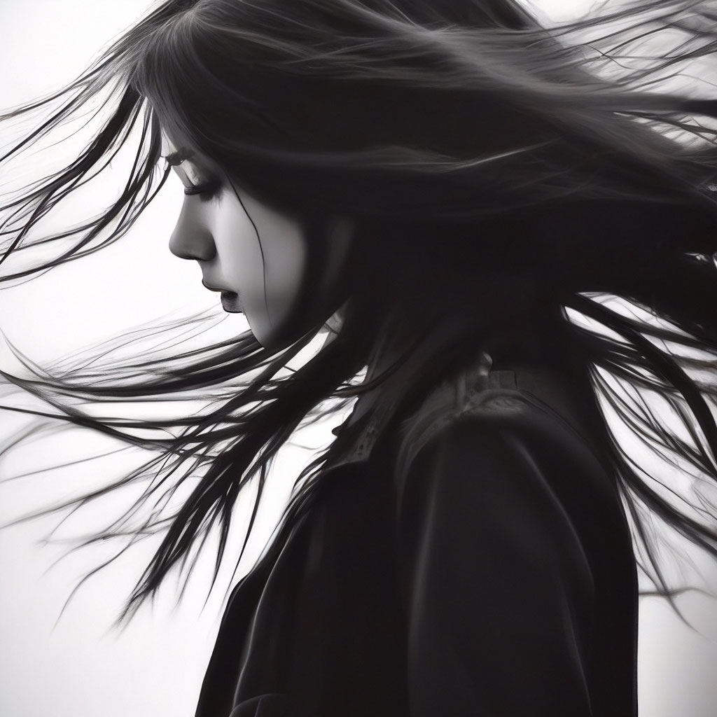 "Black silhouette of an emo girl, on a white background.standing ...