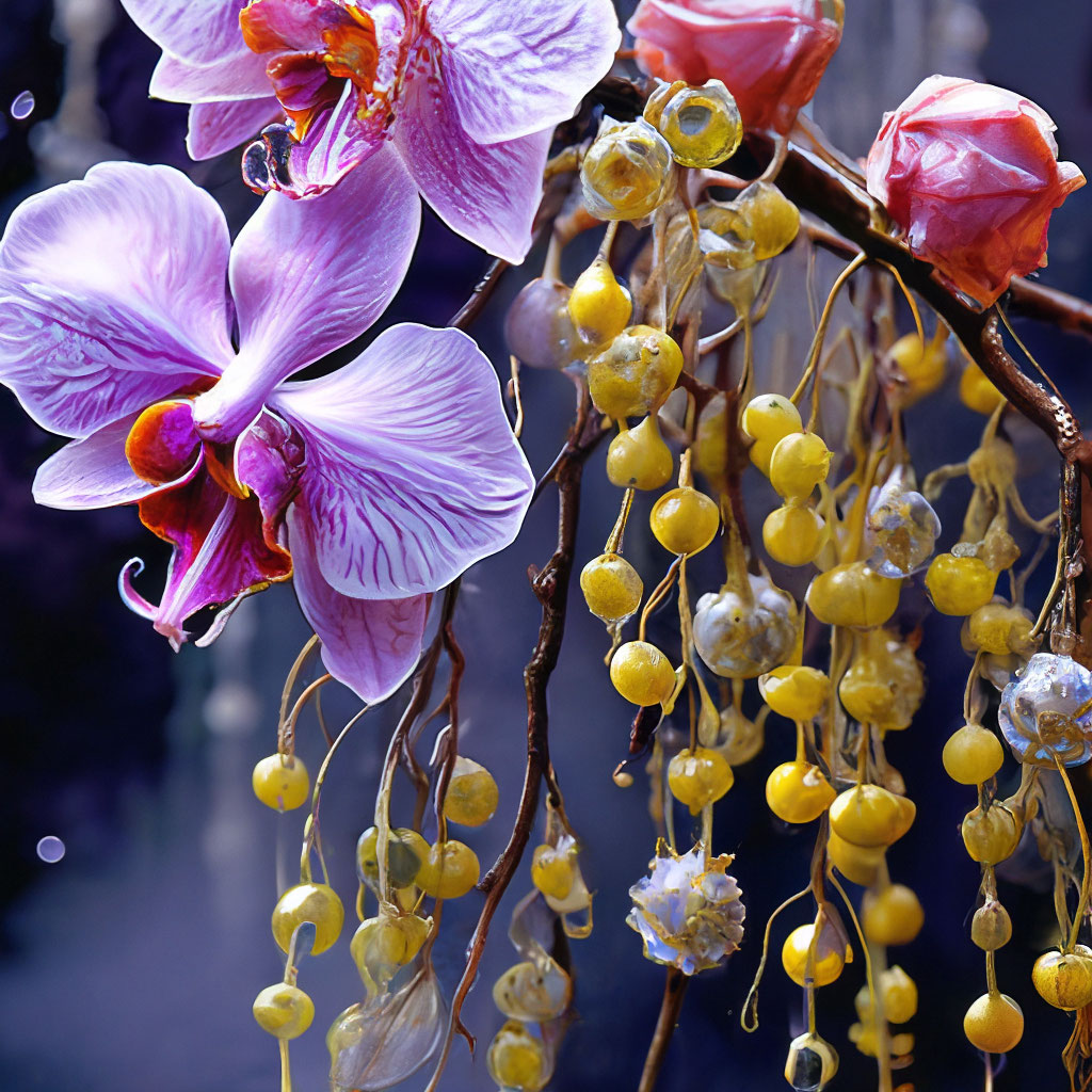 "Hyper-realistic photo, beautiful Japanese ikebana tinga orchid, glass ...