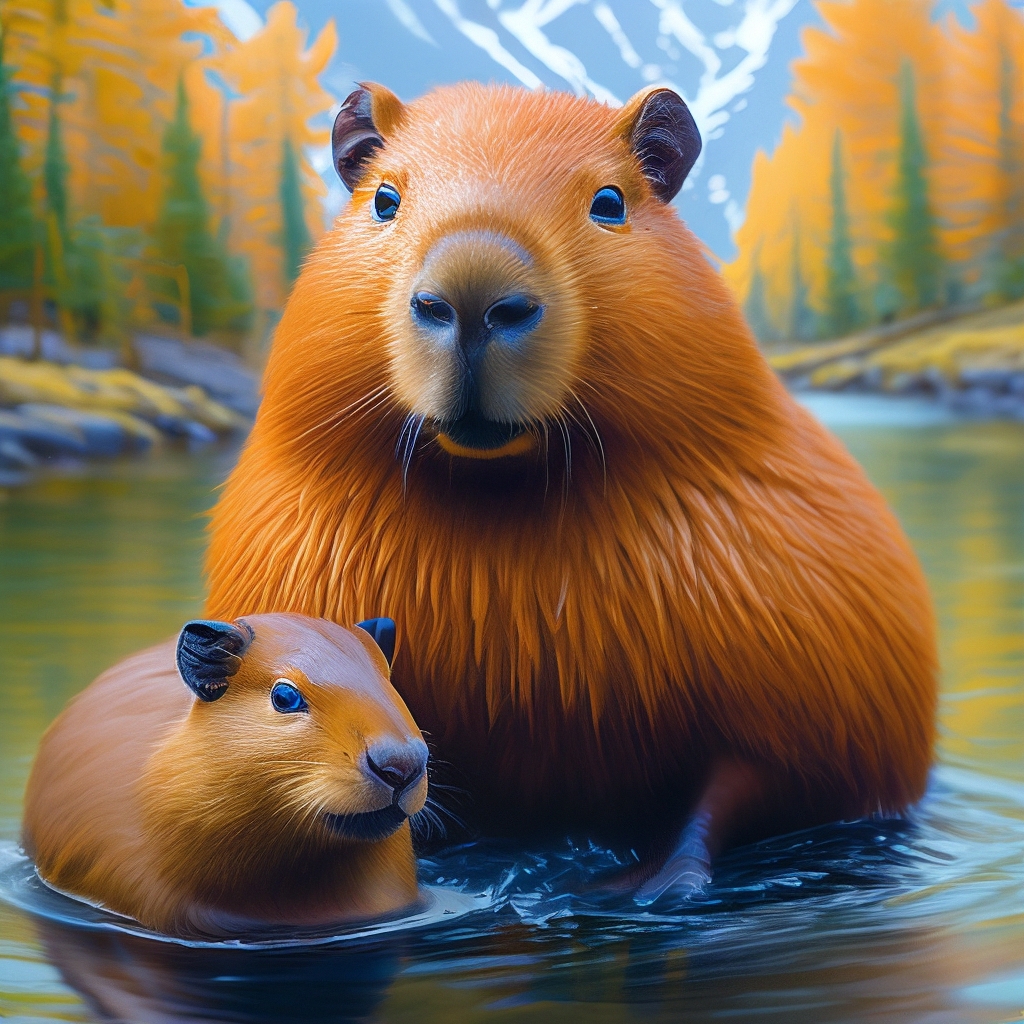 "Capybara and beaver" — image created in Shedevrum